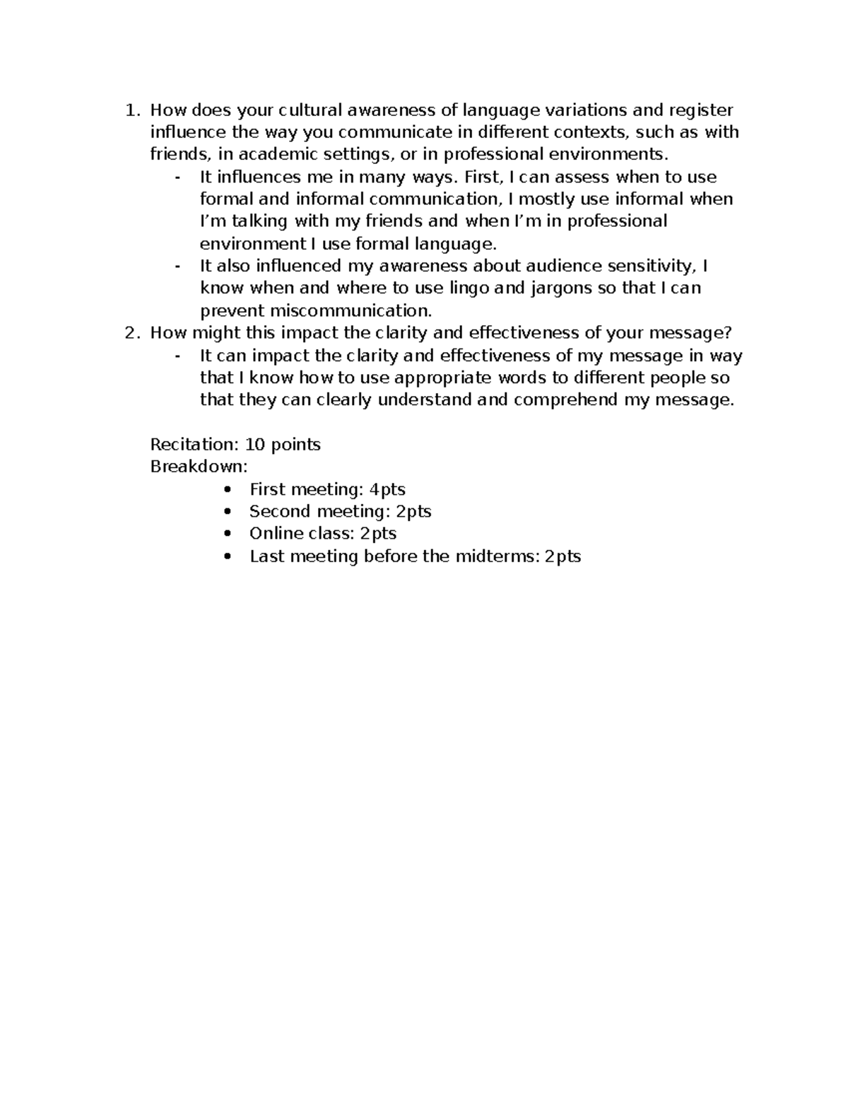 Purposive COMM Assignment - How does your cultural awareness of ...