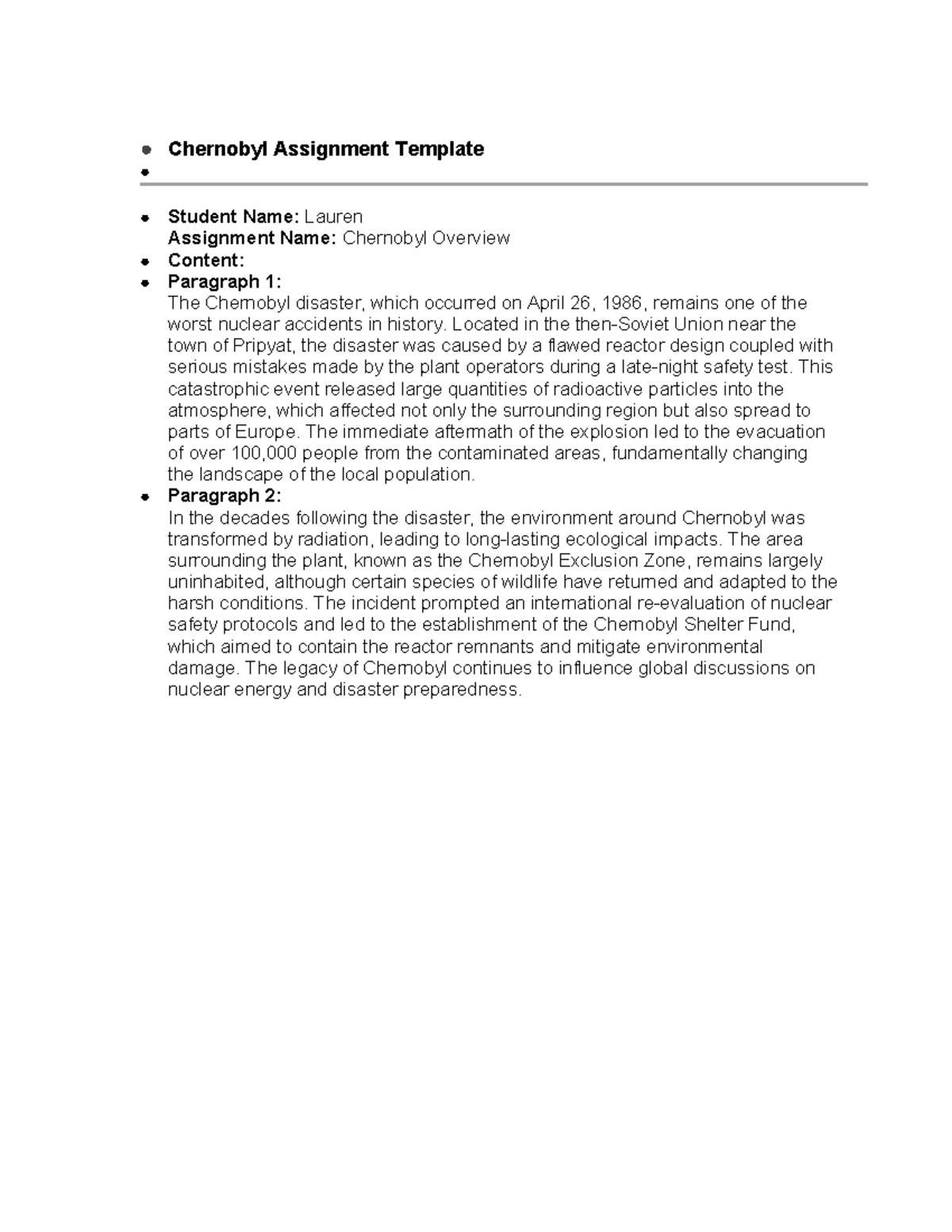 Chernobyl Assignment Template - Chernobyl Assignment Template Student ...