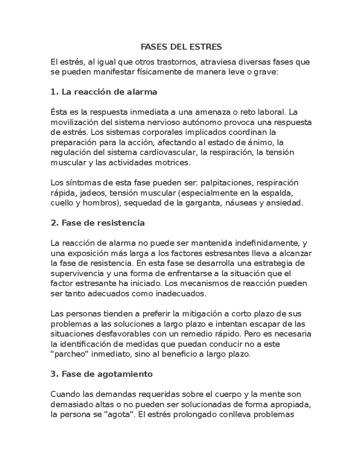 Fases DEL Estres - conceptos básicos - FASES DEL ESTRES El estrés, al ...