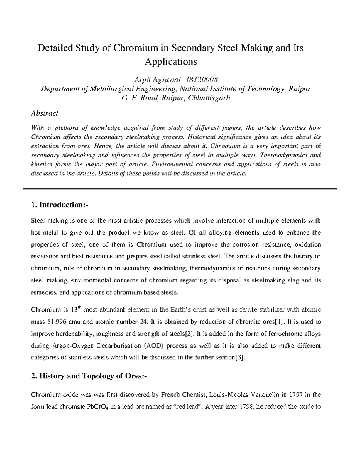 Sample Term Paper - notes - Detailed Study of Chromium in Secondary ...