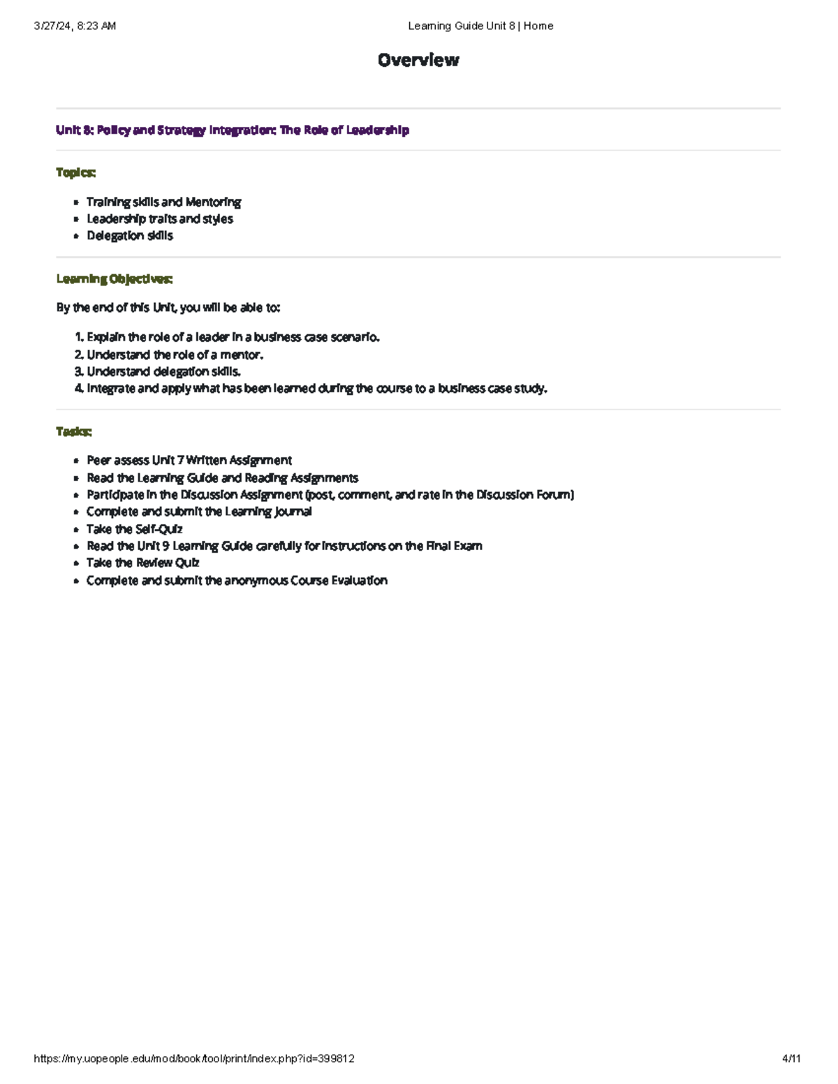 BUS 4403 Learning Guide Unit 8 - Overview Unit 8: Policy and Strategy ...