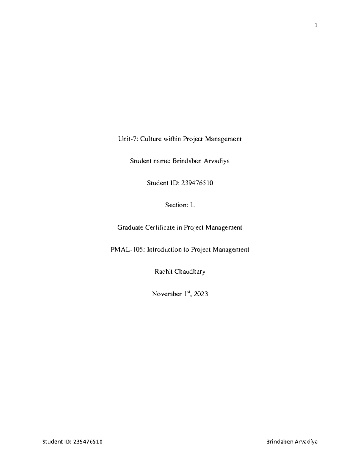 Case Study Assignment-3 PMAL-105 - Unit- 7 : Culture within Project ...