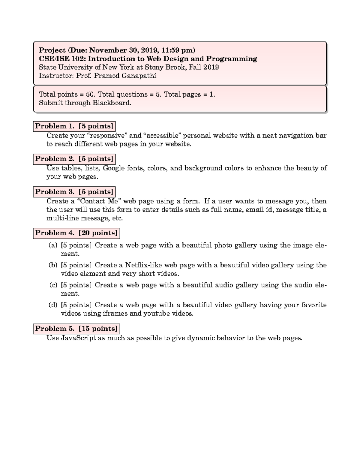 CSE project 1 - Project (Due: November 30, 2019, 11:59 pm) CSE/ISE 102 ...