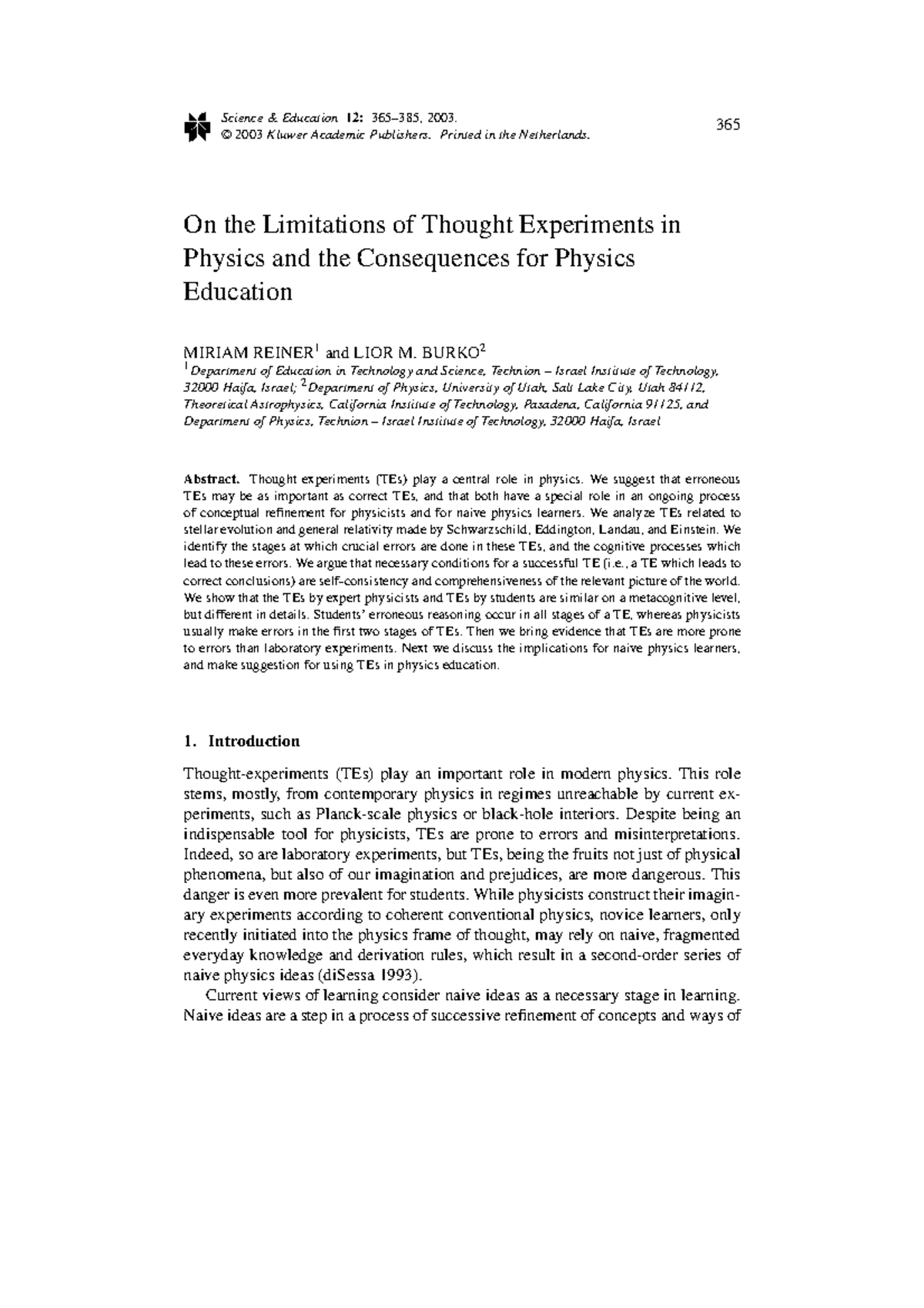 On The Limitations Of Thought Experiments In Physics And The