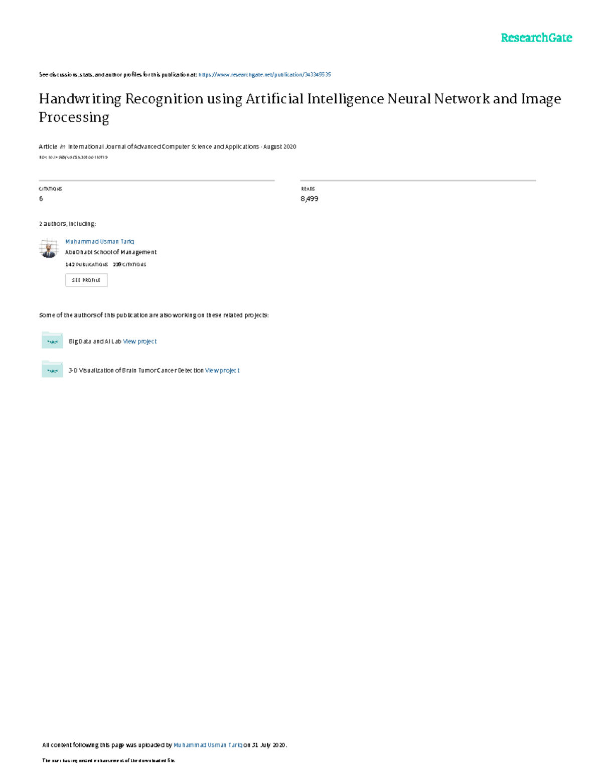 Paper 19 Handwriting Recognition Using Artificial Intelligence See Discussions Stats And