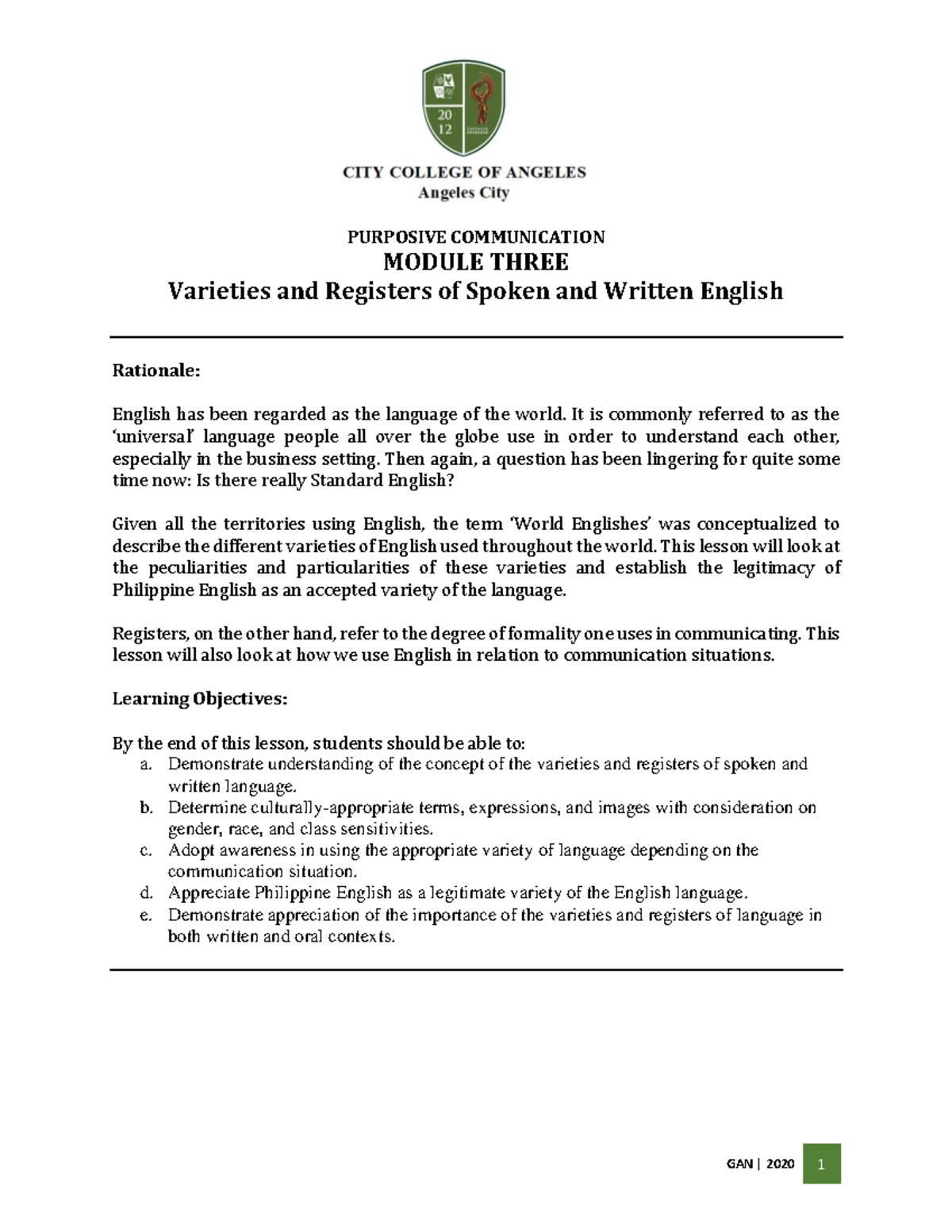 Module-3-Pur Comm - Module - PURPOSIVE COMMUNICATION MODULE THREE ...