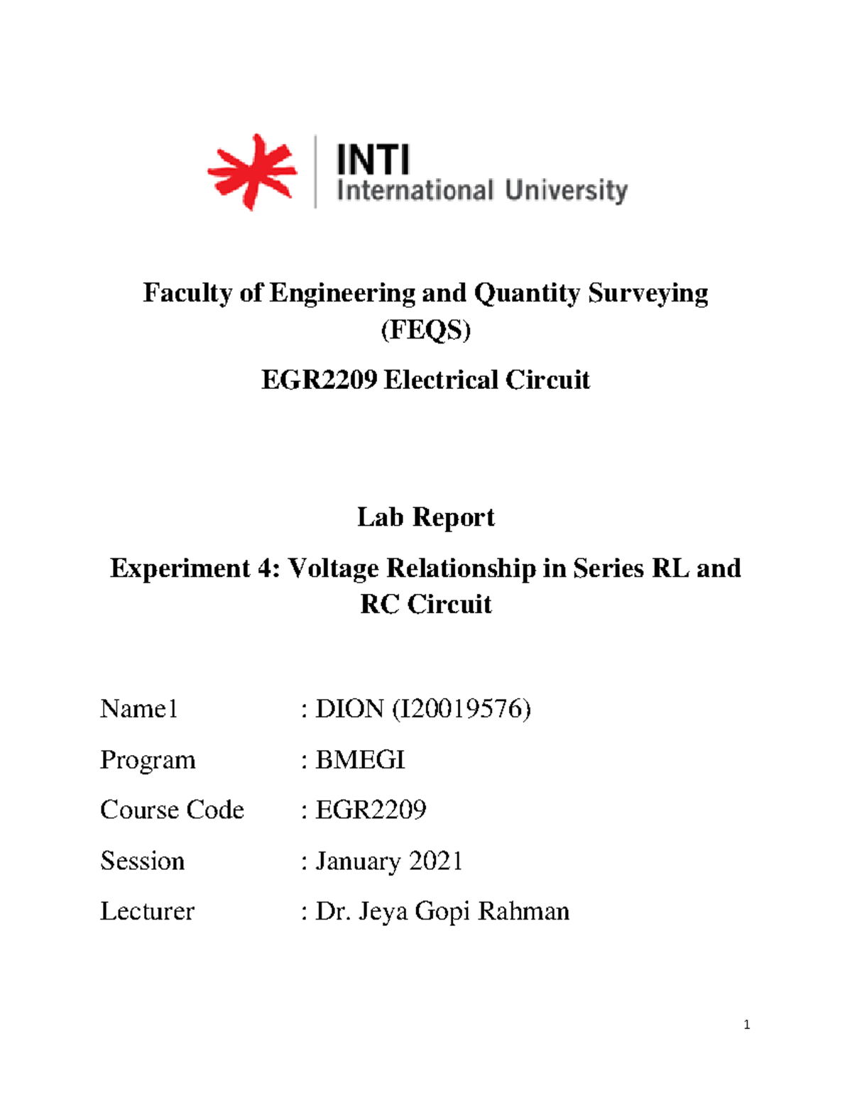 Experiment 4: Voltage Relationship in Series RL and RC Circuit ...