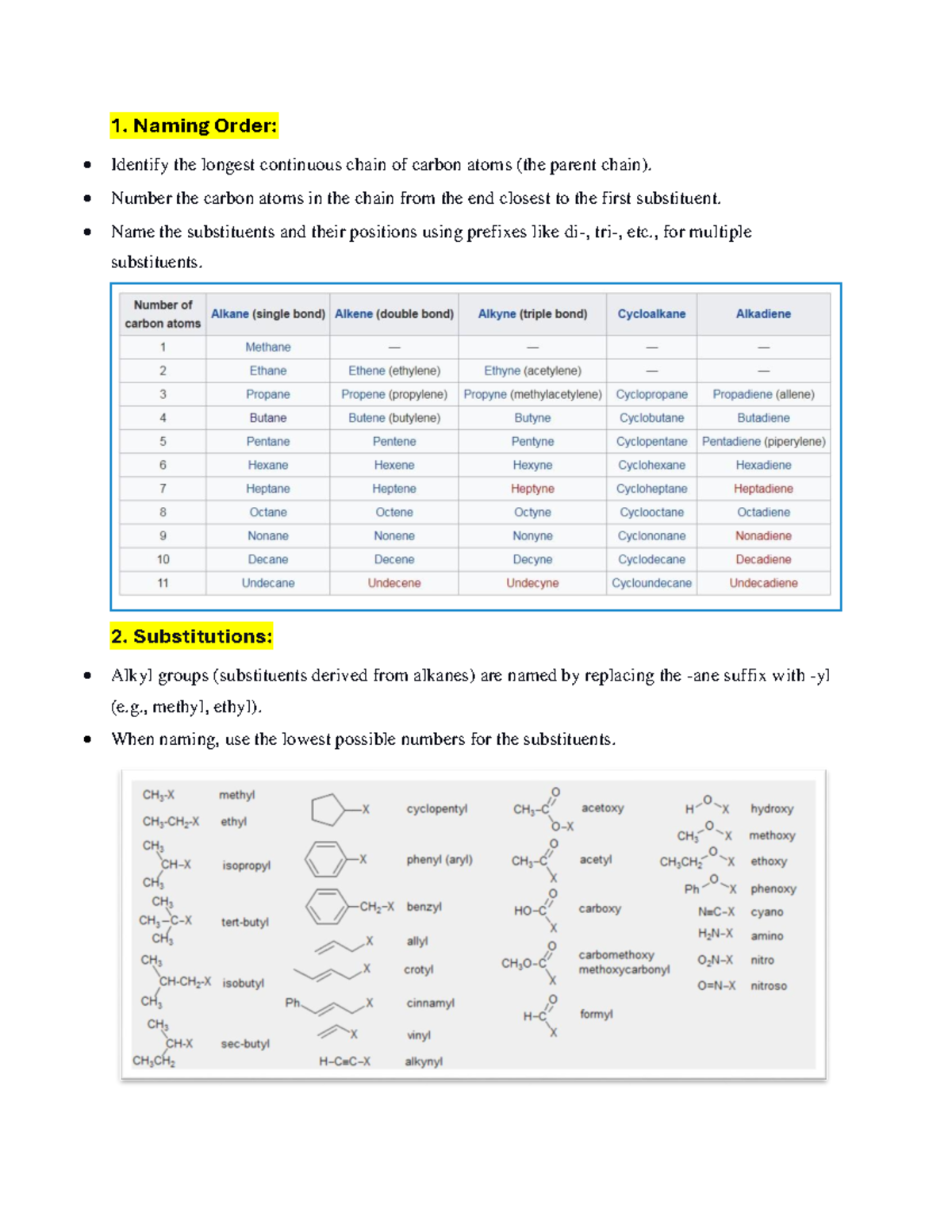 Iupac Nomenclature for Organic Molecules - 1. Naming Order: Identify ...