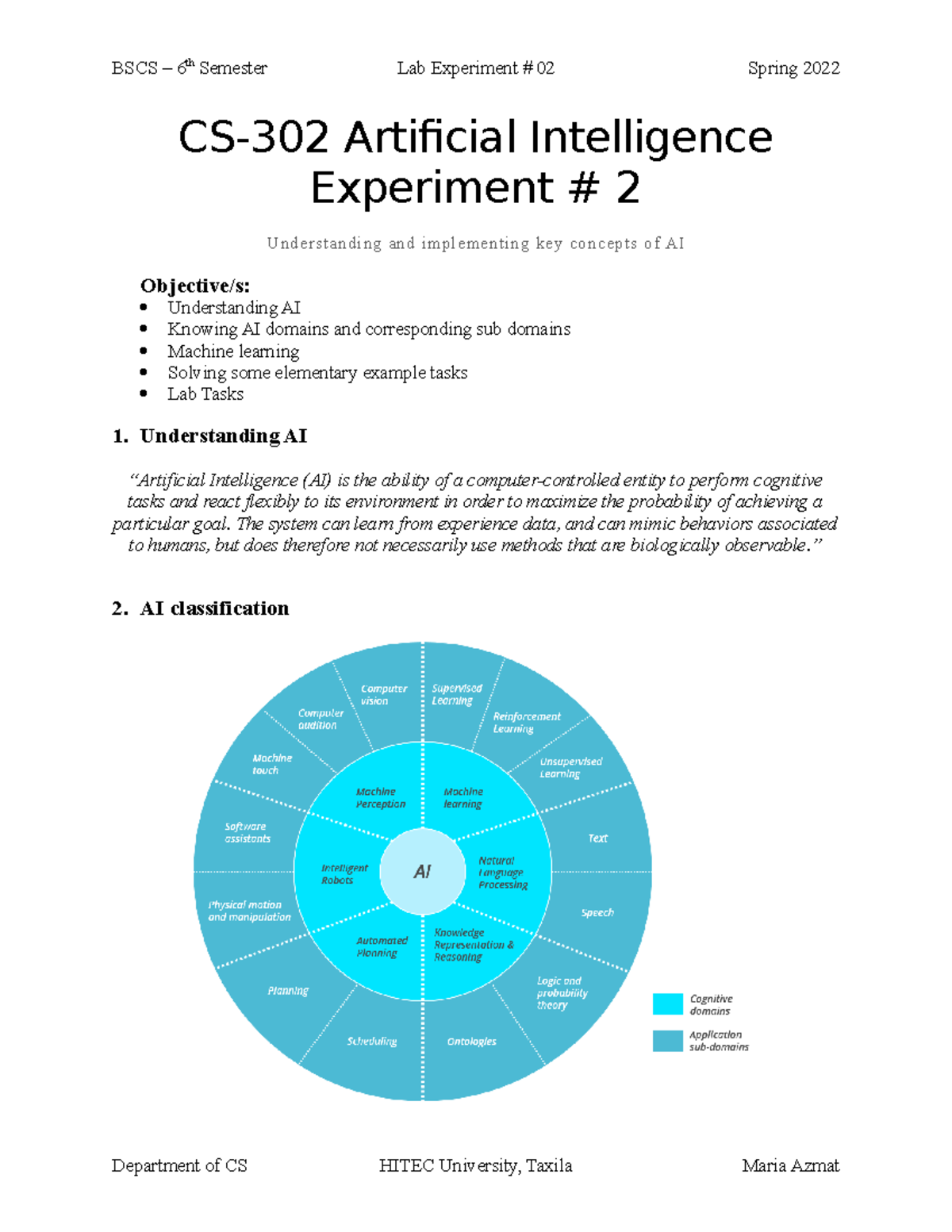 Lab02 Understanding and implementing key concepts of AI - CS-302 ...