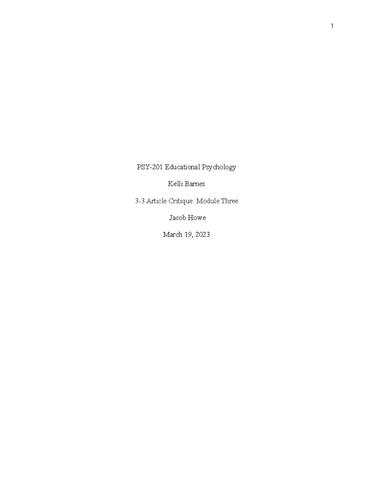3-3 Article Critique Module Three - PSY-201 Educational Psychology ...