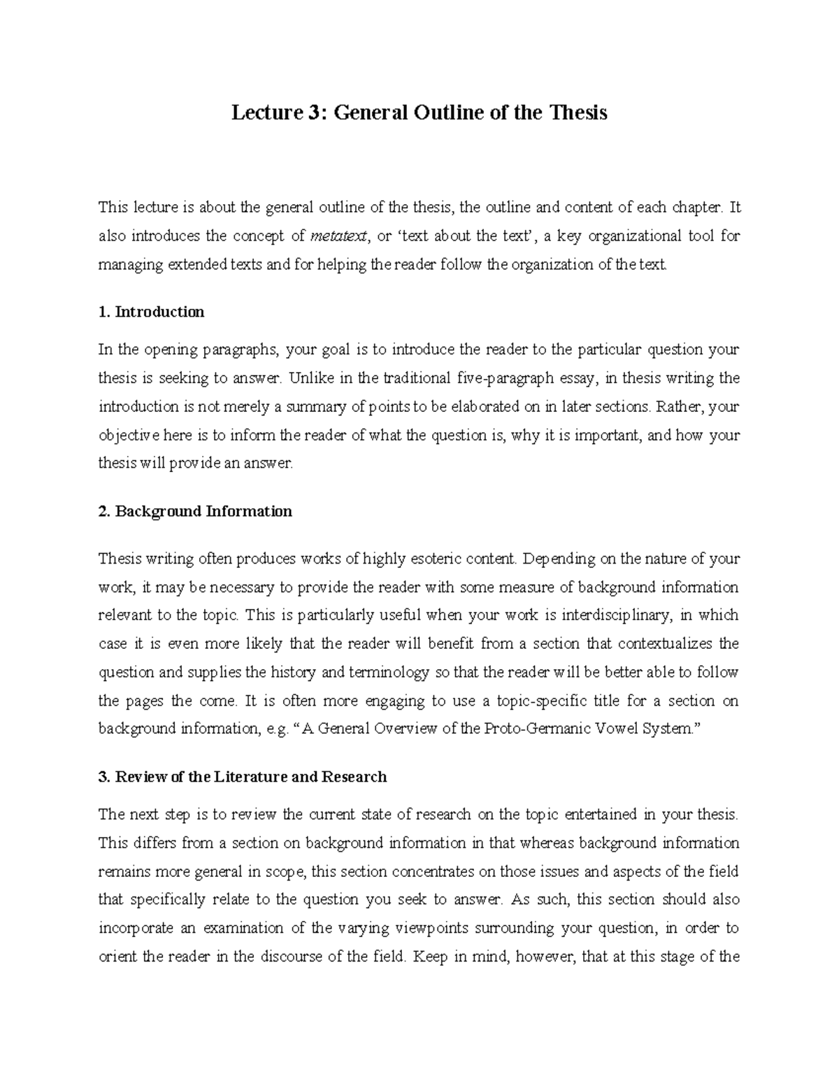 Lecture 3 - Lecture 3: General Outline of the Thesis This lecture is ...