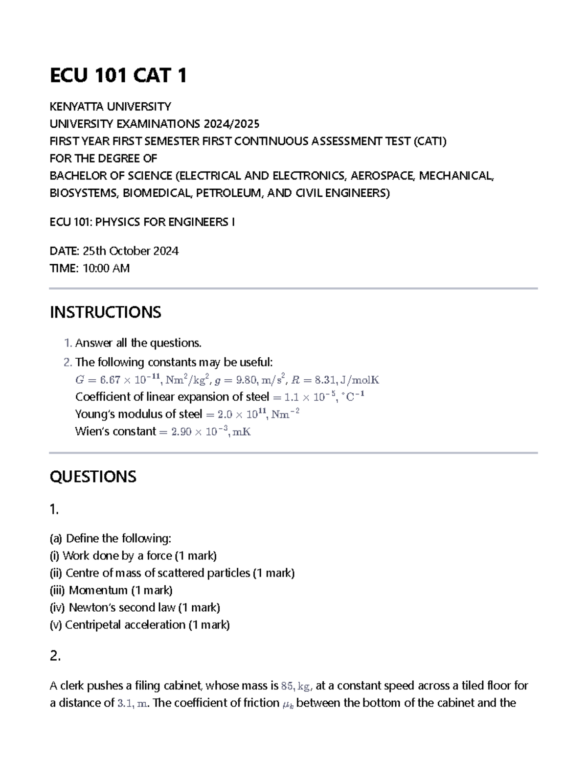 ECU 101 CAT 1 - ECU 101 CAT 1 SEM 1 - ECU 101 CAT 1 KENYATTA UNIVERSITY ...