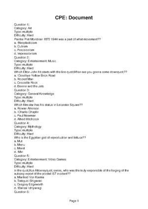CPE305 Answers 4 - CPE: Assessment Question 1: The words quot ...