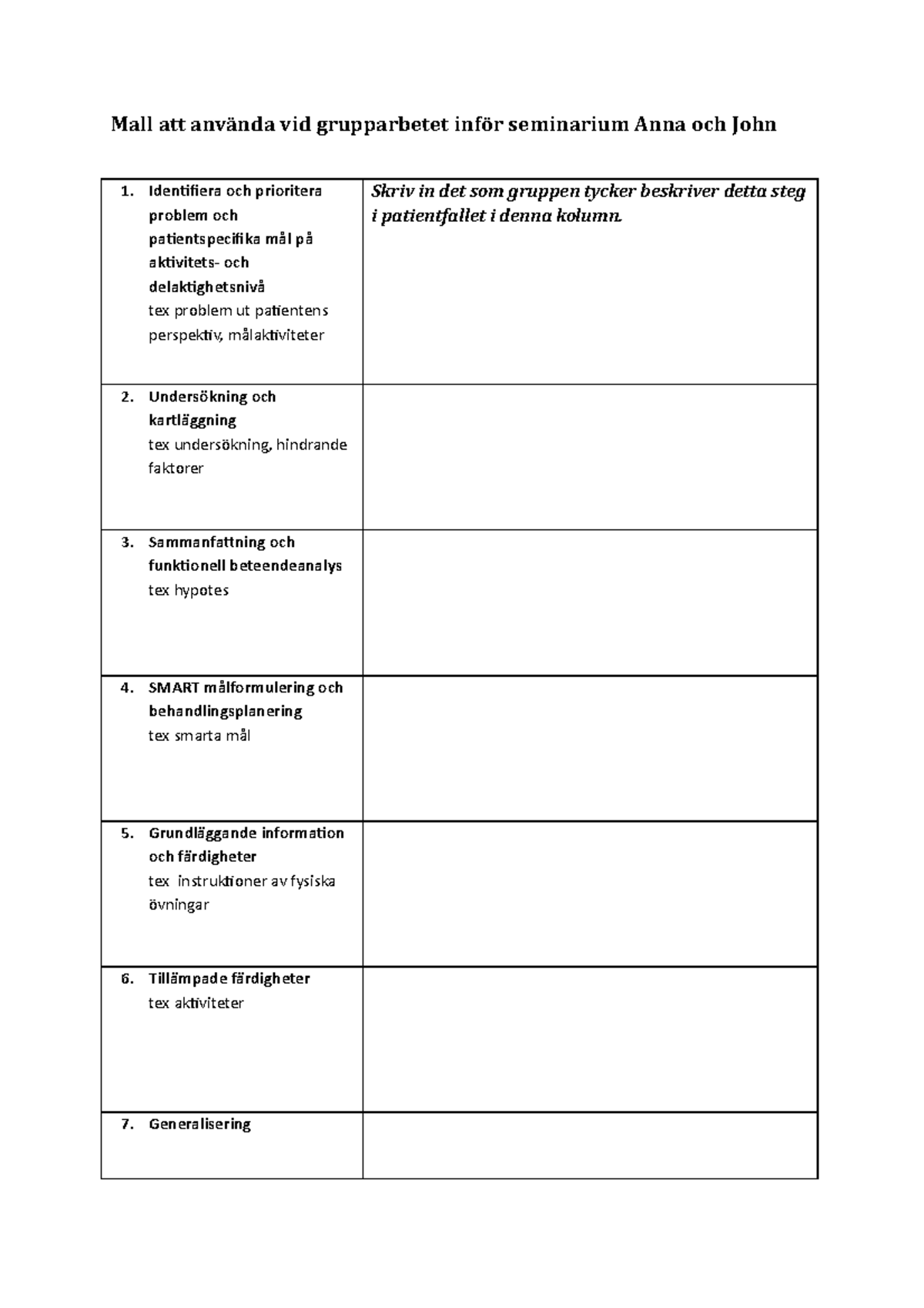 Mall till grupparbete - seminarium Anna och John - Mall att använda vid grupparbetet inför - Studocu