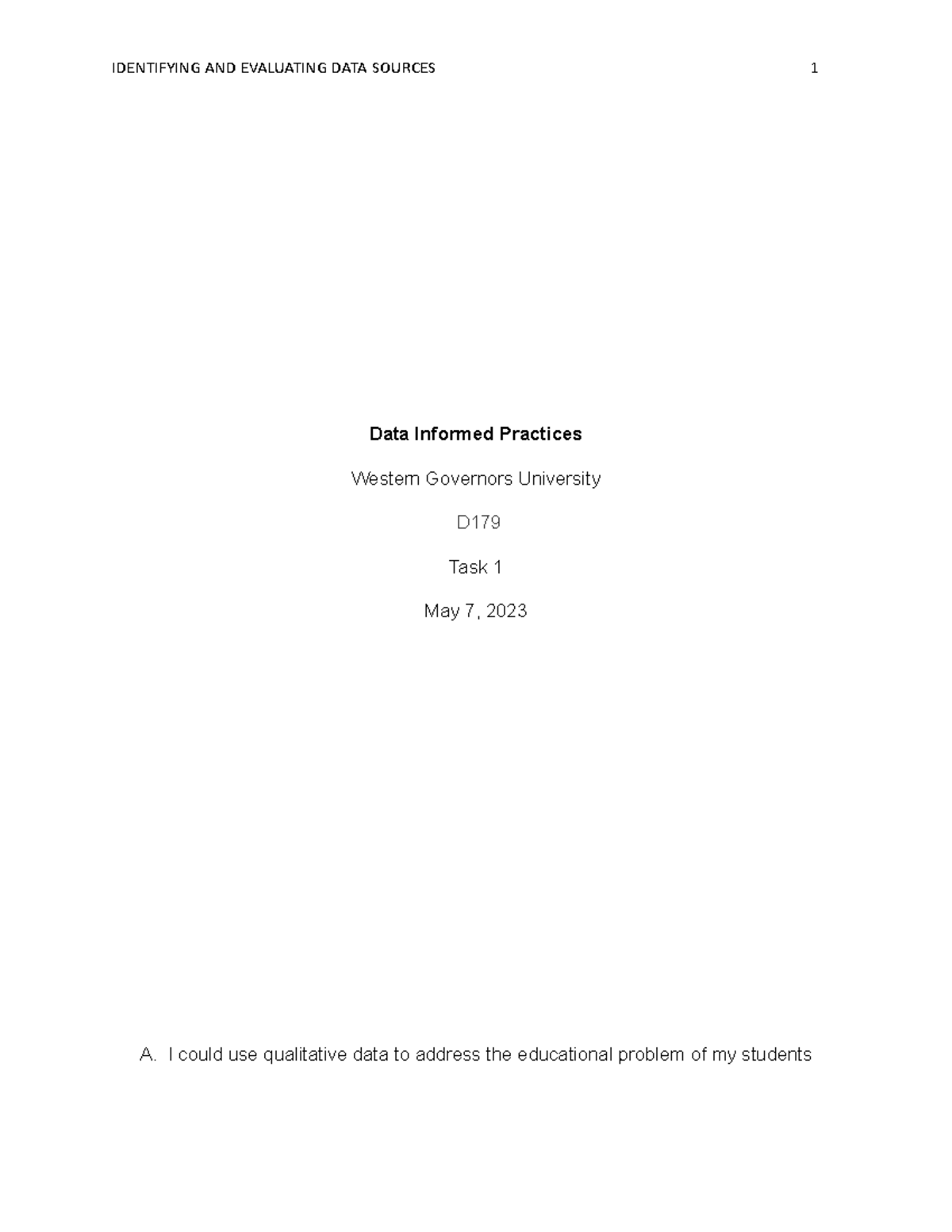Copy of D179 Task 1 - D179 Task 1 - D179 - WGU - Studocu
