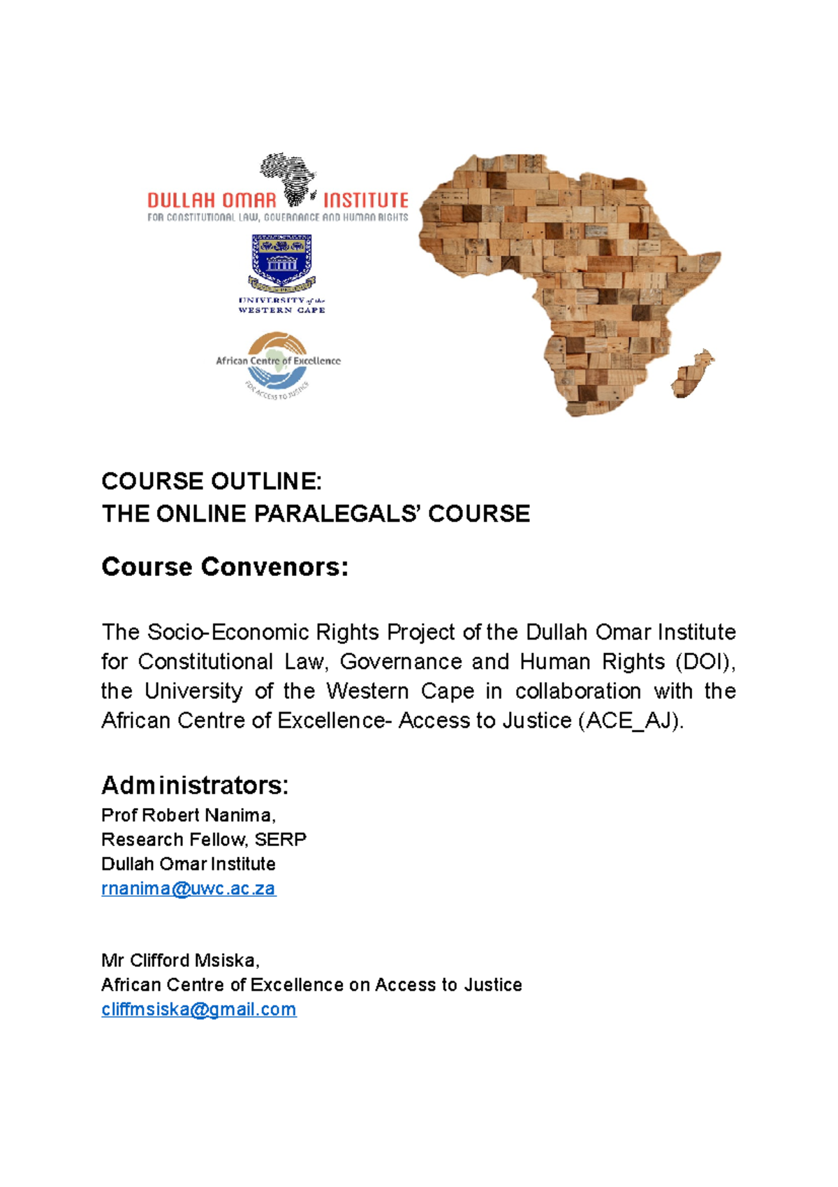 Week 1 History and background of paralegals in Africa - COURSE OUTLINE ...