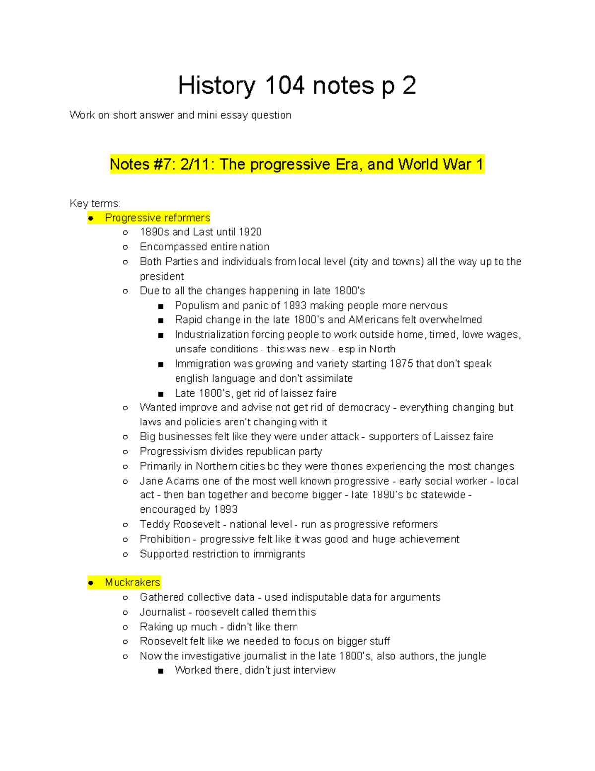 History 104 notes p 2 - History 104 notes p 2 Work on short answer and ...