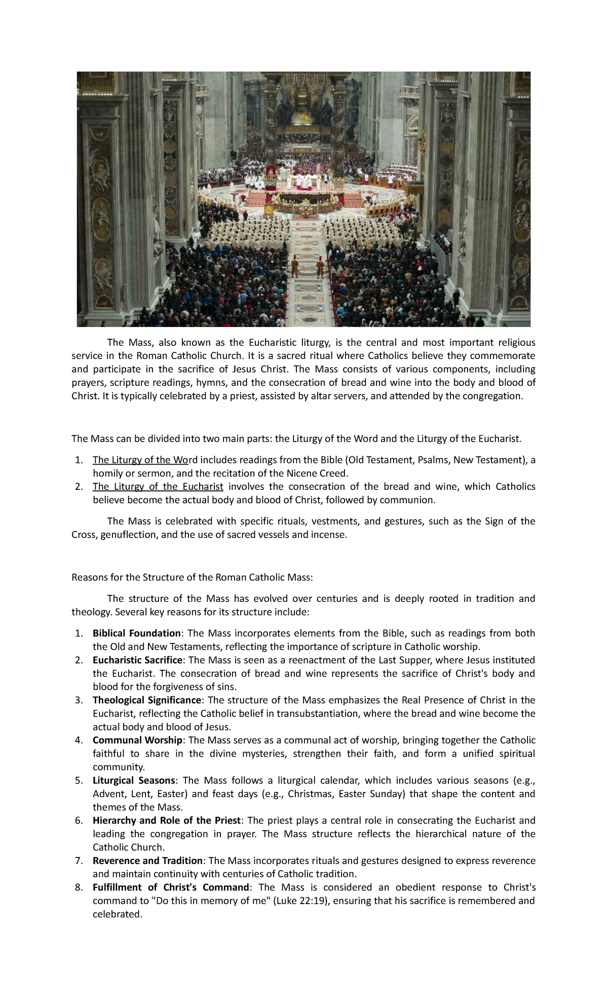 RS - Religious Studies 3 - The Mass, also known as the Eucharistic ...