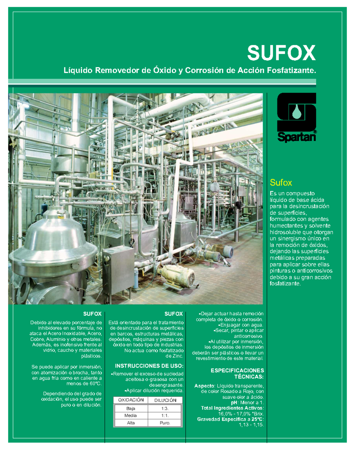 Sufox Removedor DE Oxido Ficha - Sufox Es un compuesto líquido de base ...