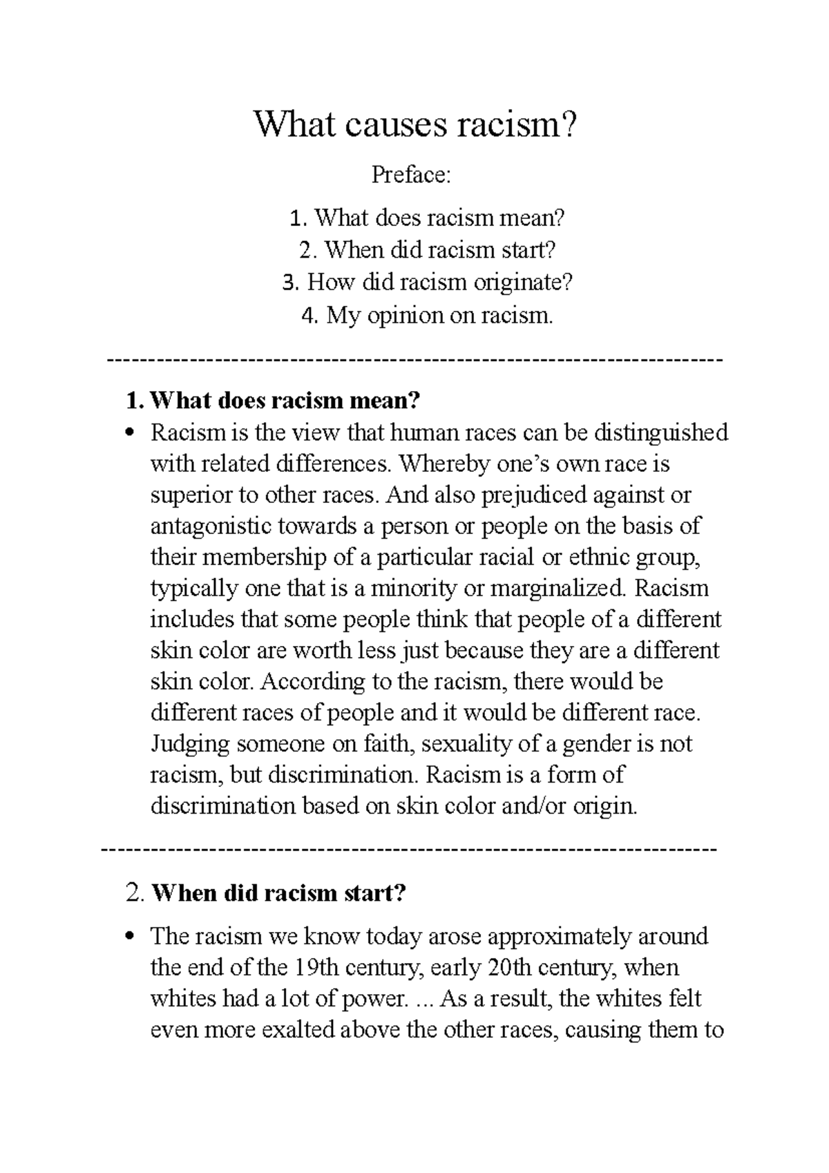 Skills periode 2 - je moeder - What causes racism? Preface: What does ...