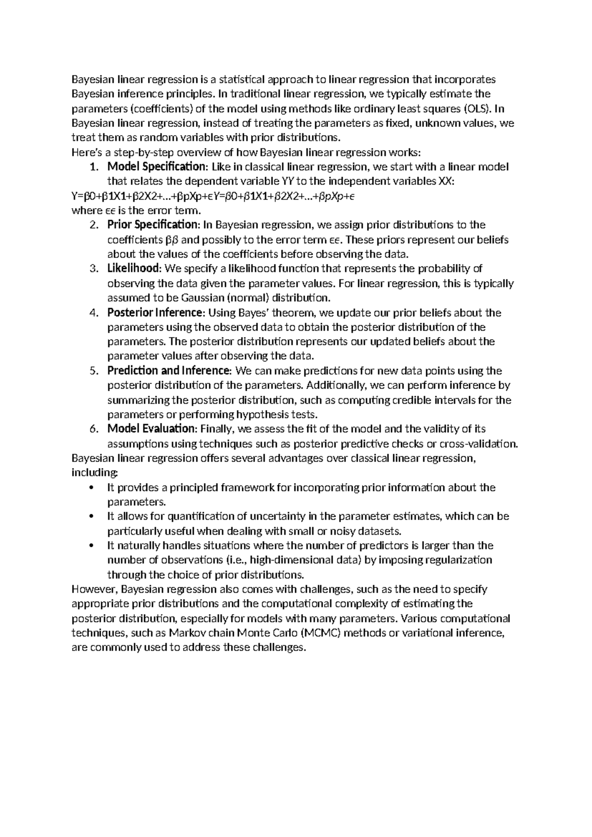 Bayesian linear regression - In traditional linear regression, we ...