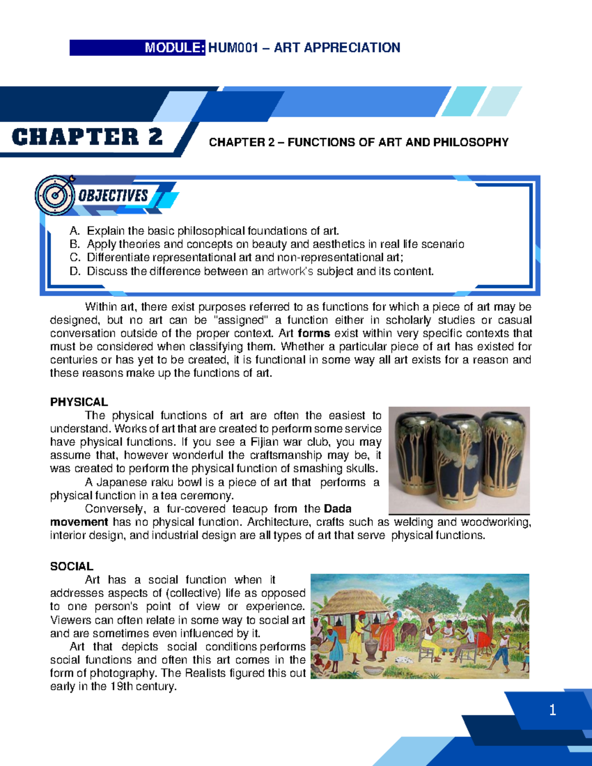 Chapter 2 - Functions OF ART AND Philosophy - CHAPTER 2 – FUNCTIONS OF ...