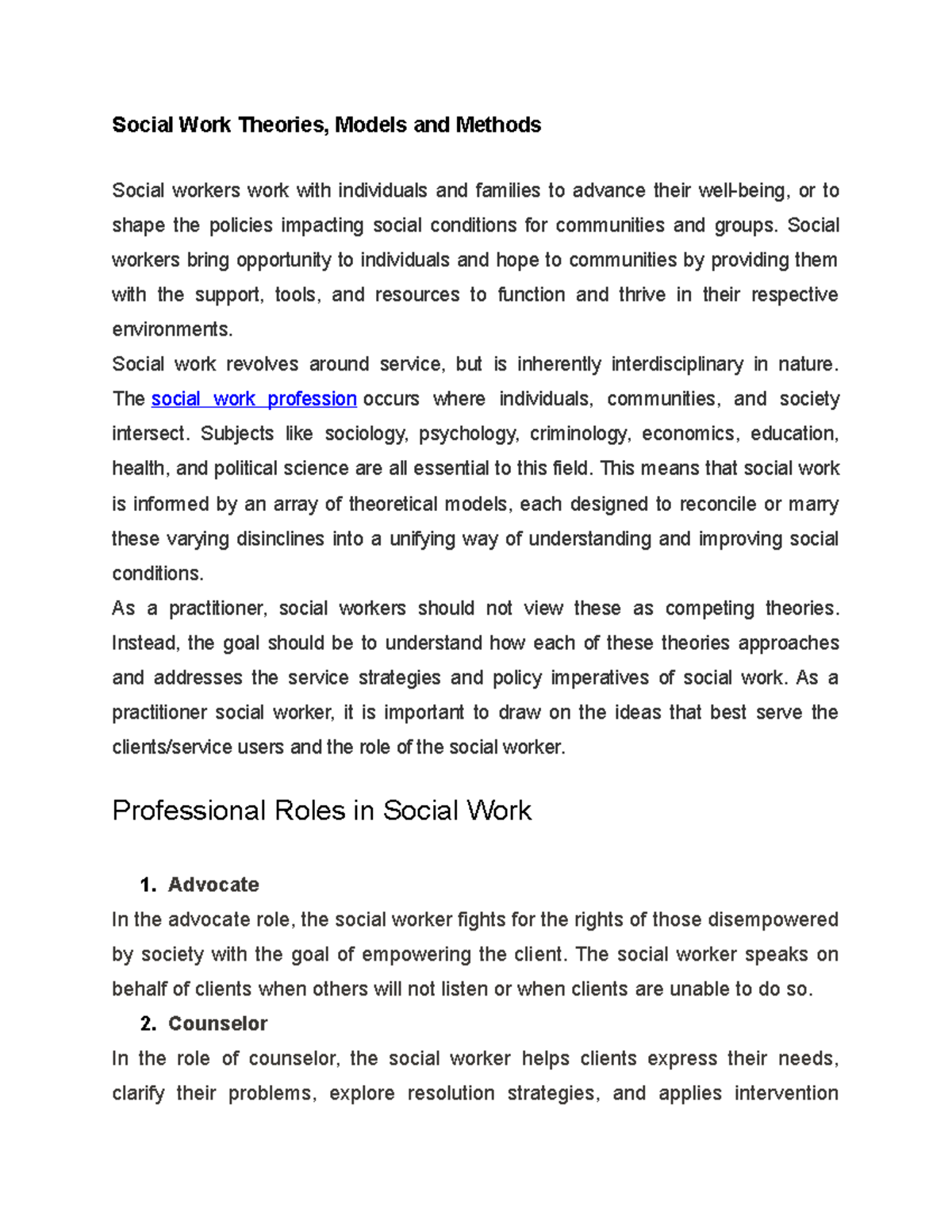 2. Unit 1 Social Work Theories Models Methods - Social Work Theories ...