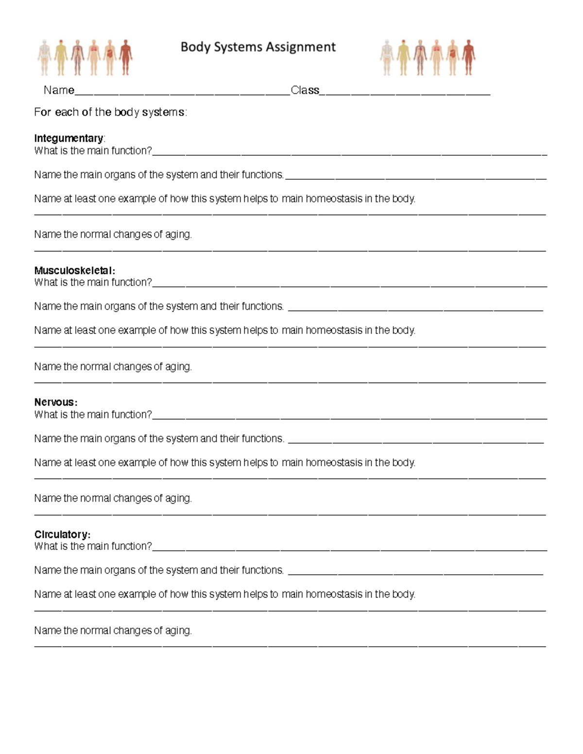 Body Systems Assignment pdf vs3 - For each of the body systems ...