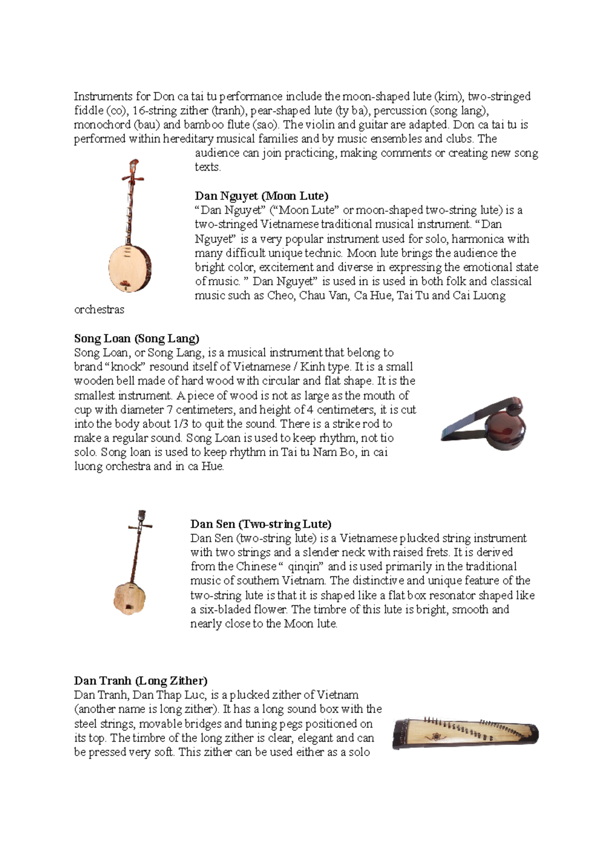 VN His Cul - his - Instruments for Don ca tai tu performance include ...