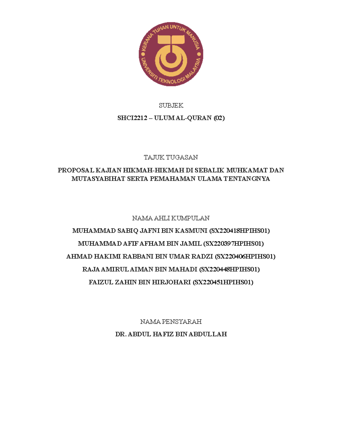 AYAT Muhkam DAN Mutasyabih - SUBJEK SHCI2212 – ULUM AL-QURAN (02) TAJUK ...