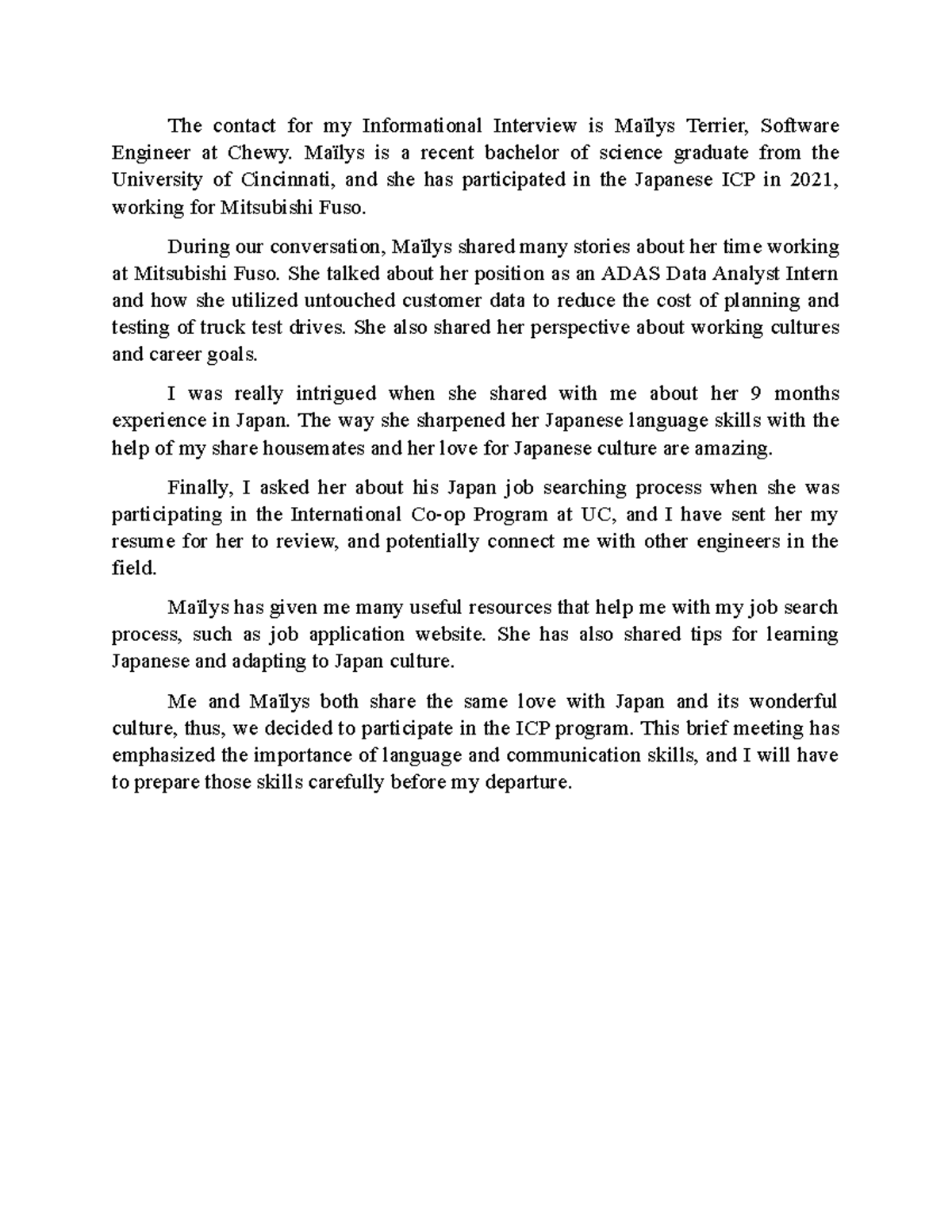 Informational Interview - educ 101 - Capital - Studocu