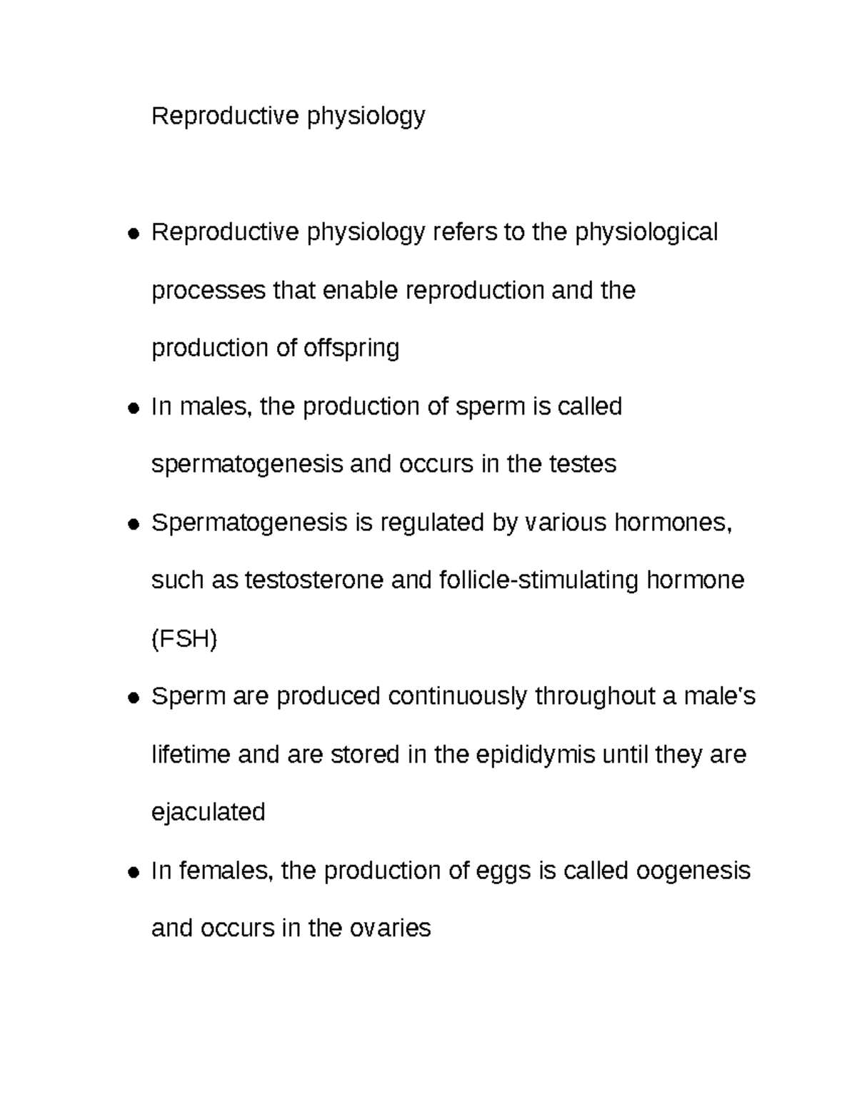 Reproductive physiology - Google Docs - Reproductive physiology ...