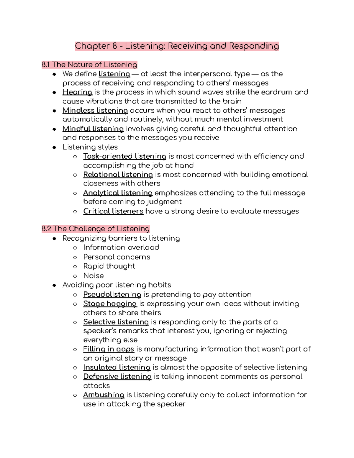 Chapter 8 - Listening Receiving and Responding - Chapter 8 - Listening ...