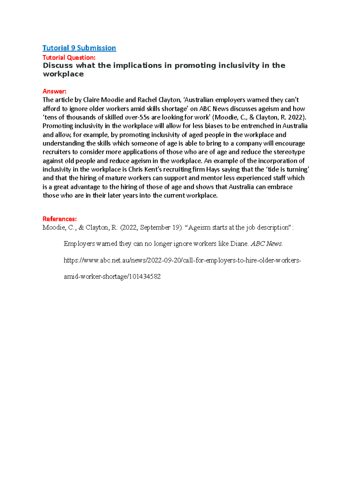 Tutorial 9 Submission - Weekly Questions - Tutorial 9 Submission ...