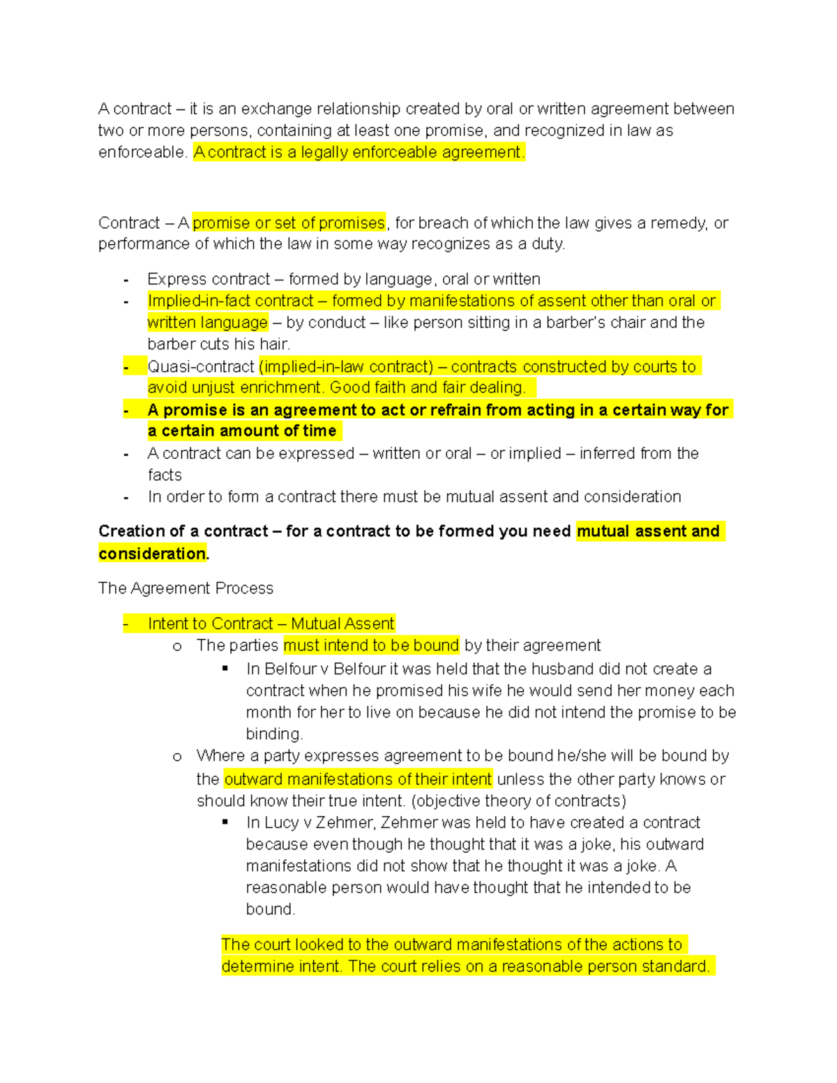 Contracts Outline - A contract – it is an exchange relationship created ...