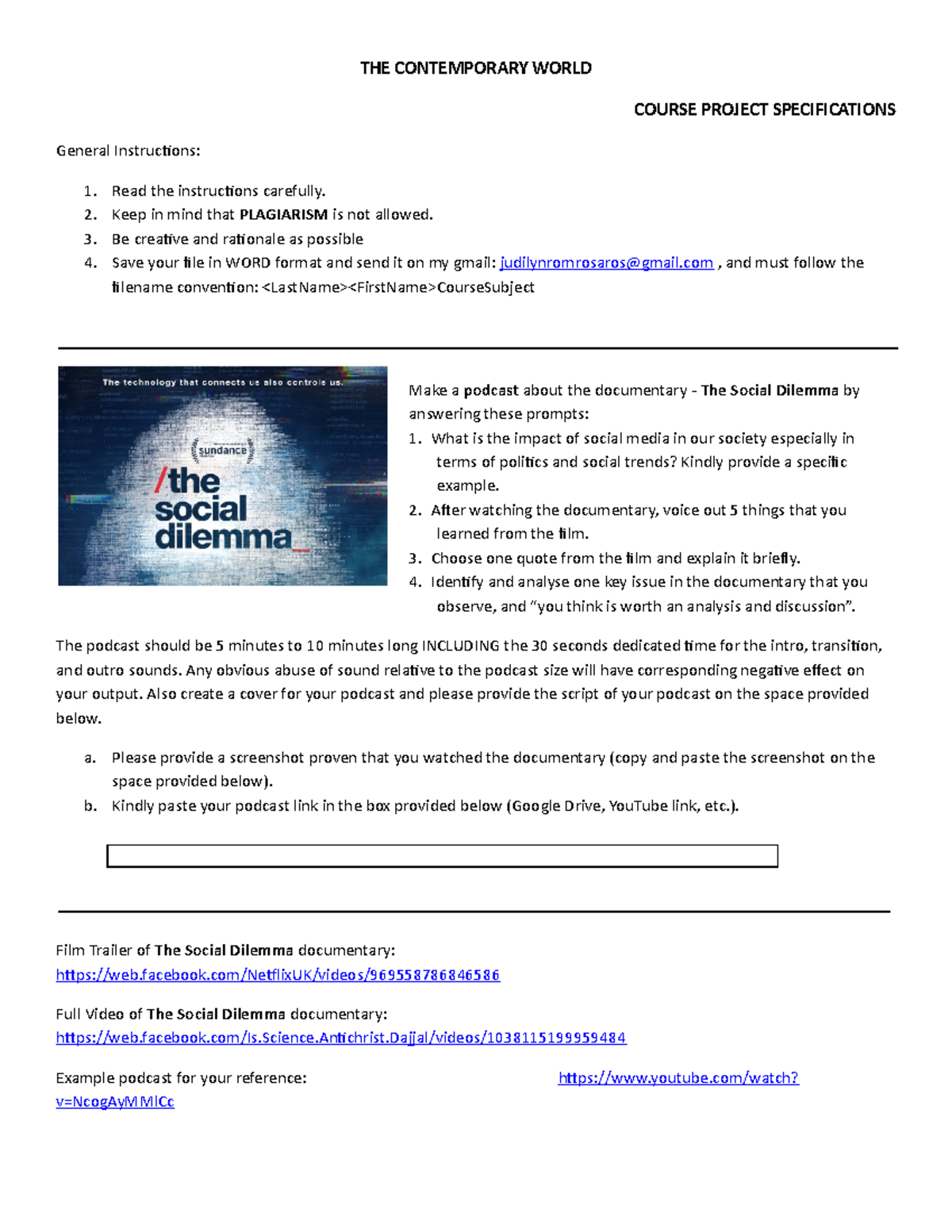 PRE Final THE Contemporary World - THE CONTEMPORARY WORLD COURSE ...