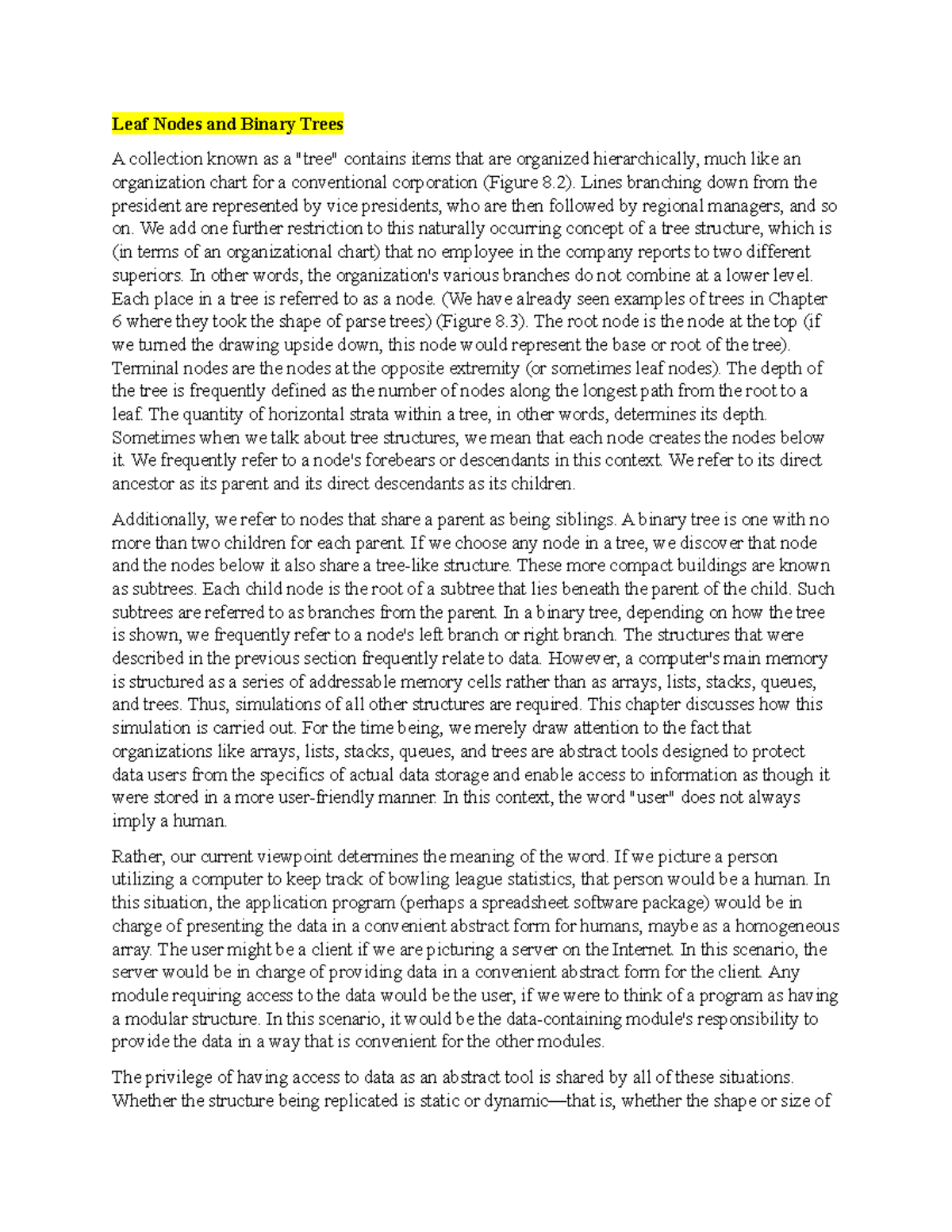 Leaf Nodes And Binary Trees Lines Branching Down From The President Are Represented By Vice