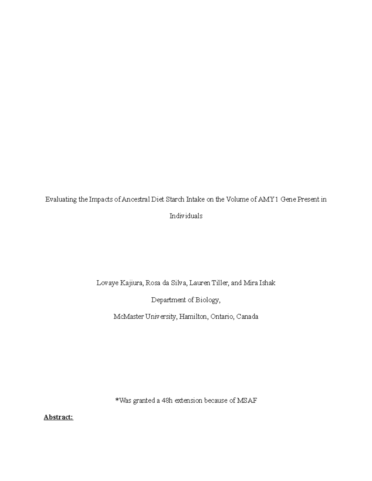 Formal Lab Report - Bio 1A03 - McMaster - Studocu