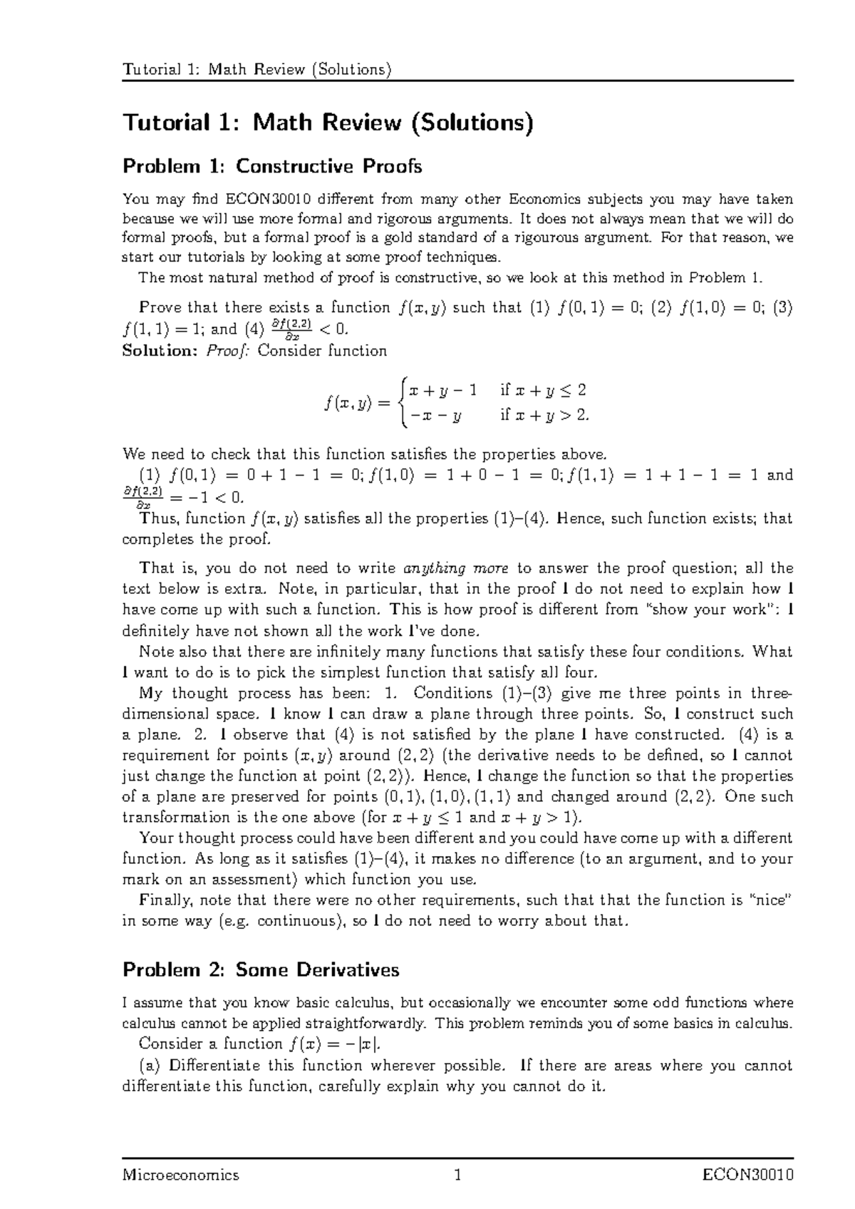 Tutorial 1 Maths Review - Tutorial 1: Math Review (Solutions) Tutorial 1: Math Review (Solutions ...