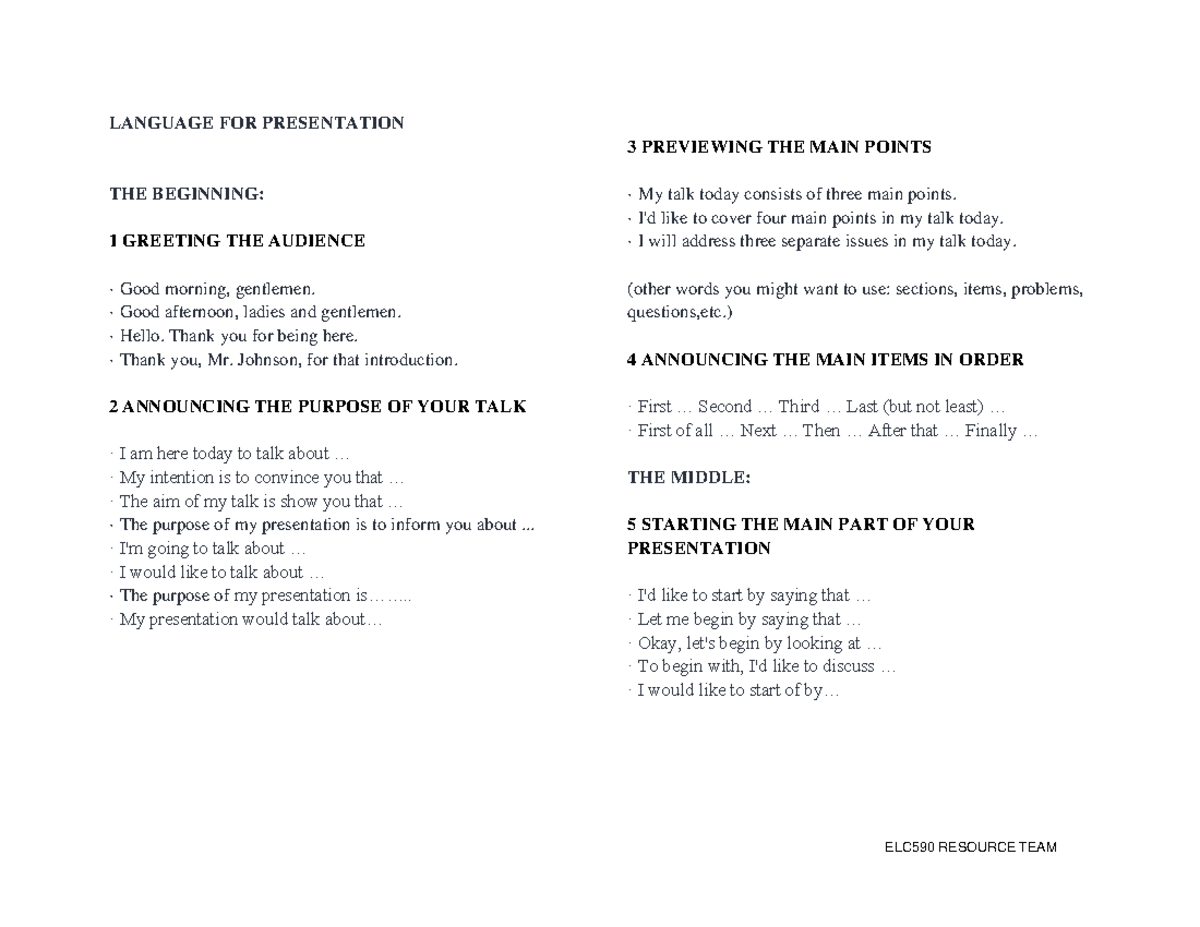 Language for Presentation 1 (2008 20) - English For Oral Presentations ...