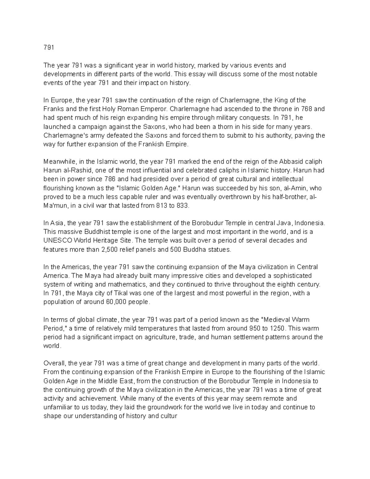 703 (77) - Facts - 791 The year 791 was a significant year in world ...