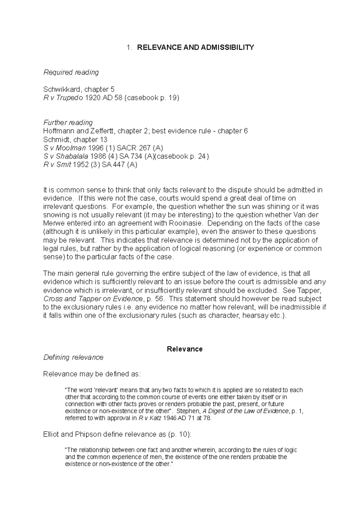 Relevance - Nice Material - 1. RELEVANCE AND ADMISSIBILITY Required ...