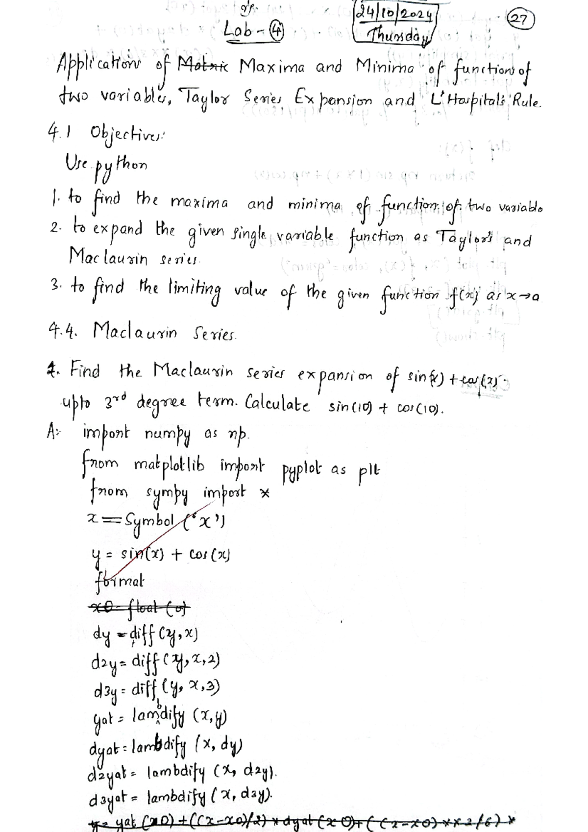Lab - 04 (Corrected) - Good. - d) 24/10/2024 27 Lab - 4 Thursday Application of Matric Maxima ...