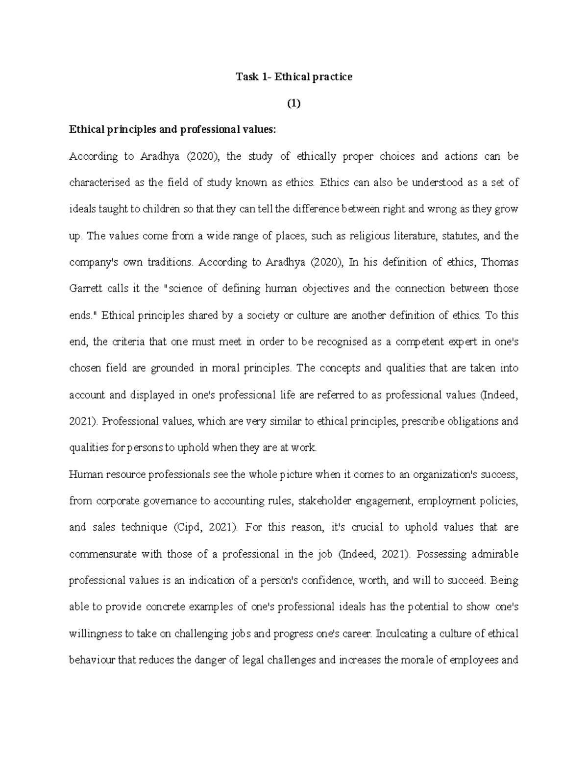 CIPD - 1848 - a complete report of CIPD coursework - Task Ethical ...