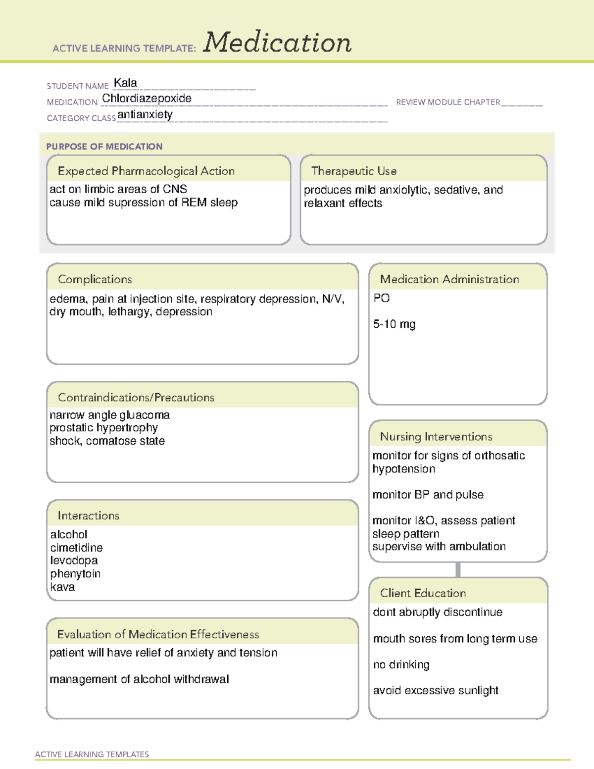 Chlordiazepoxide ati med template Diagnostic procedures laboratory ...