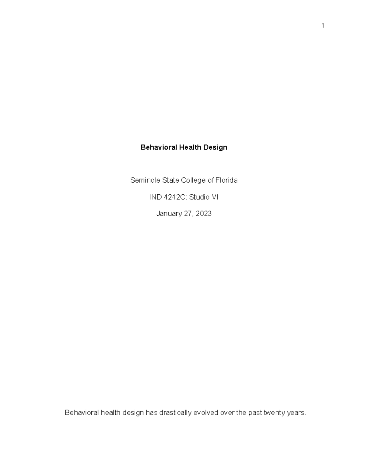 Behavioral Health Design Research Paper - Behavioral Health Design ...