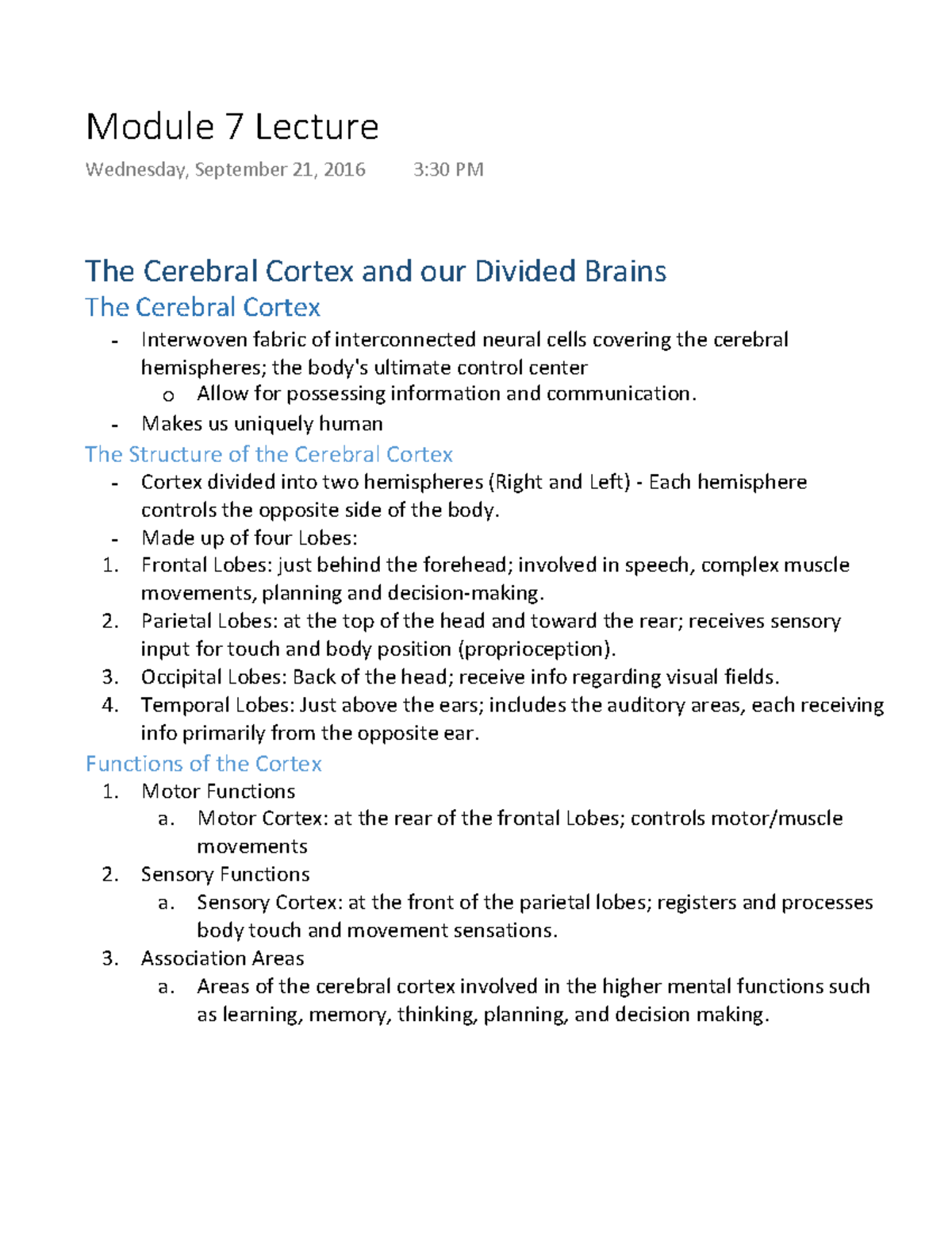 Module 7 Lecture - Module 7 Lecture Wednesday, September 21, 2016 3:30 ...