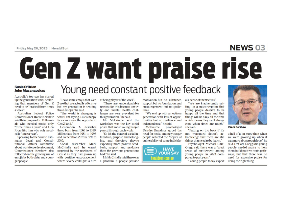 Gen Z want praise rise - Article on HHD - Friday May 26, 2023 Herald ...