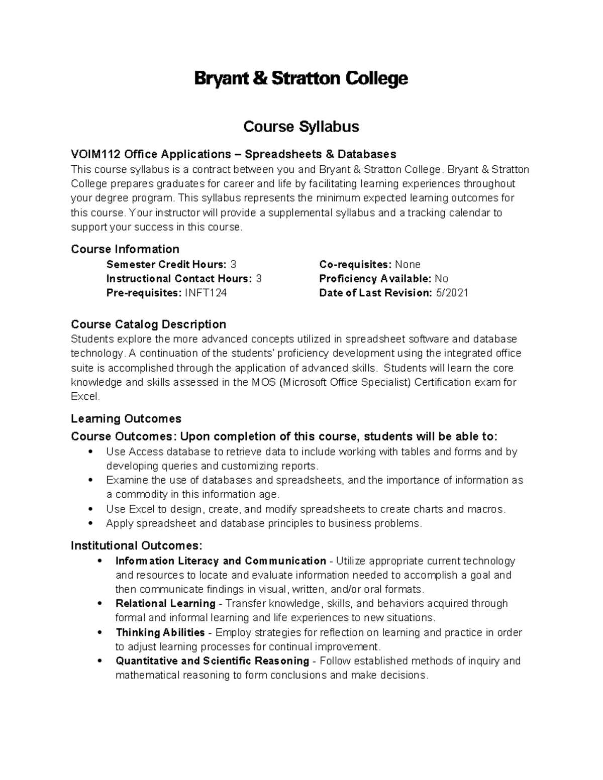 VOIM112 Office Applications Spreadsheets and Databases - Course ...