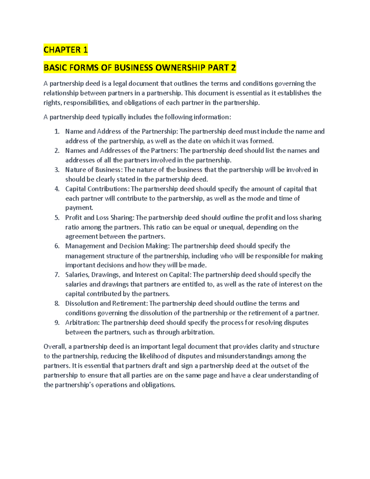 Types OF Partnership Chapter 1 - CHAPTER 1 BASIC FORMS OF BUSINESS ...